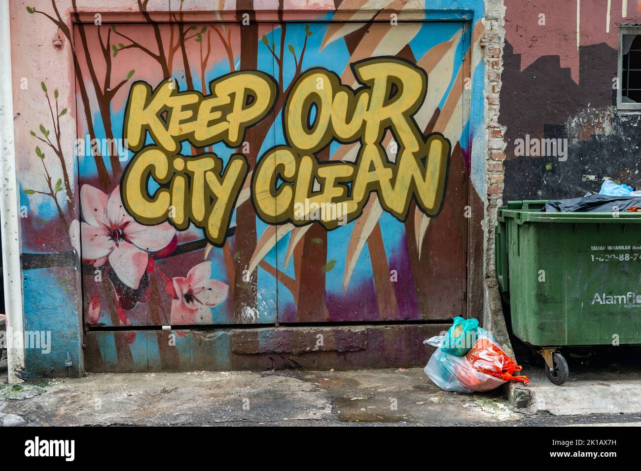 Keep Our City Clean street art in Kuala Lumpur, Malaysia Stock Photo ...