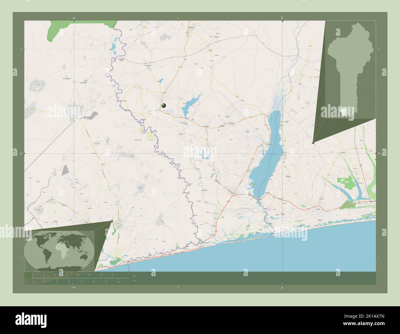 Mono, department of Benin. Open Street Map. Corner auxiliary location ...