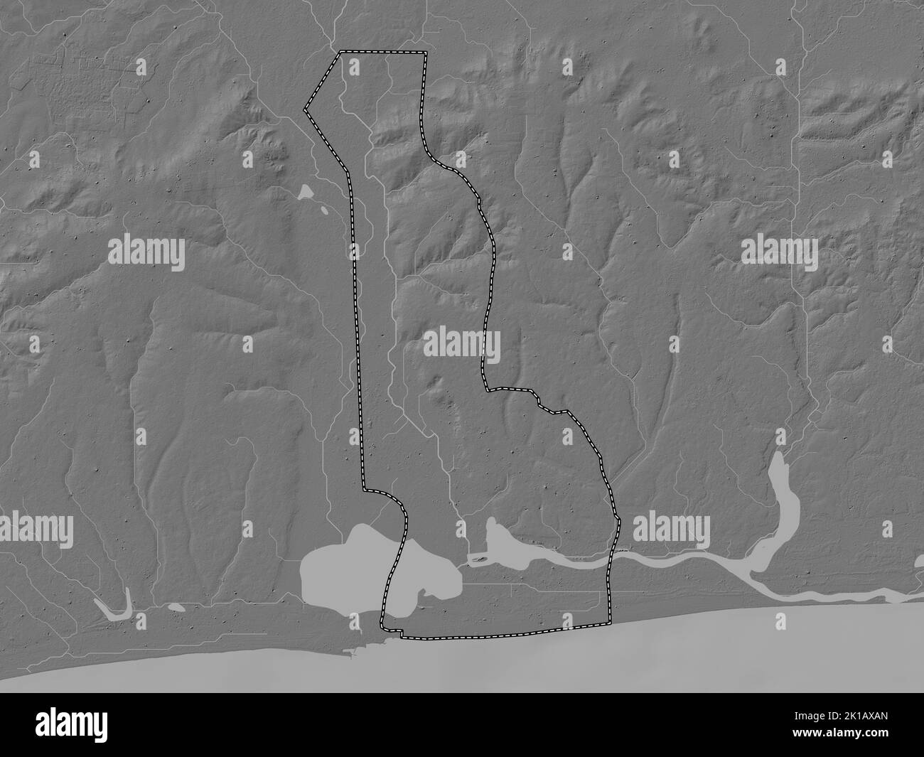 Oueme, department of Benin. Bilevel elevation map with lakes and rivers ...