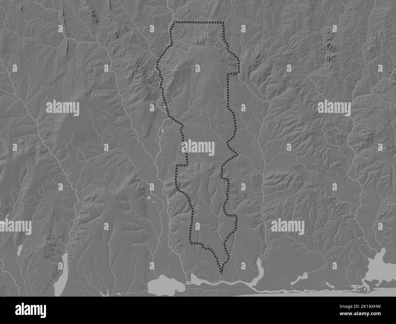 Plateau, department of Benin. Bilevel elevation map with lakes and ...