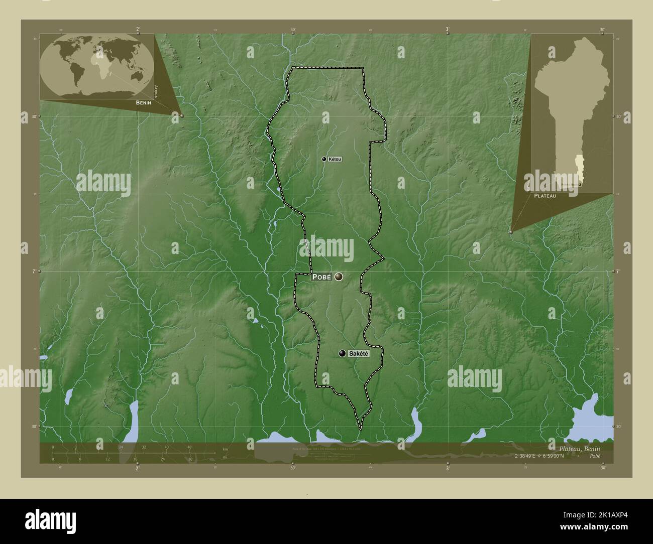 Plateau, department of Benin. Elevation map colored in wiki style with ...