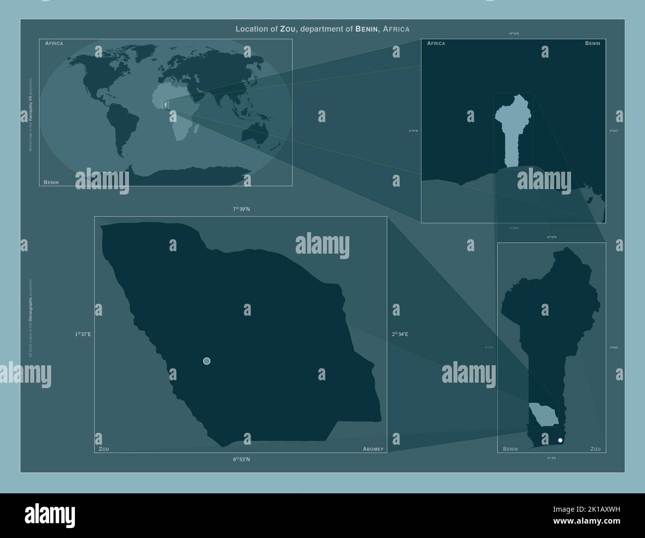 Zou, department of Benin. Diagram showing the location of the region on ...
