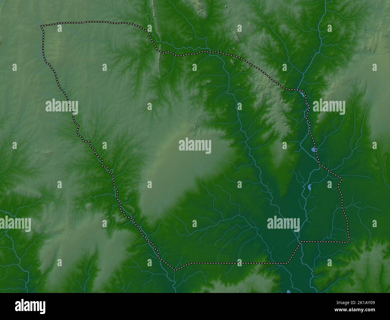 Zou, department of Benin. Colored elevation map with lakes and rivers ...