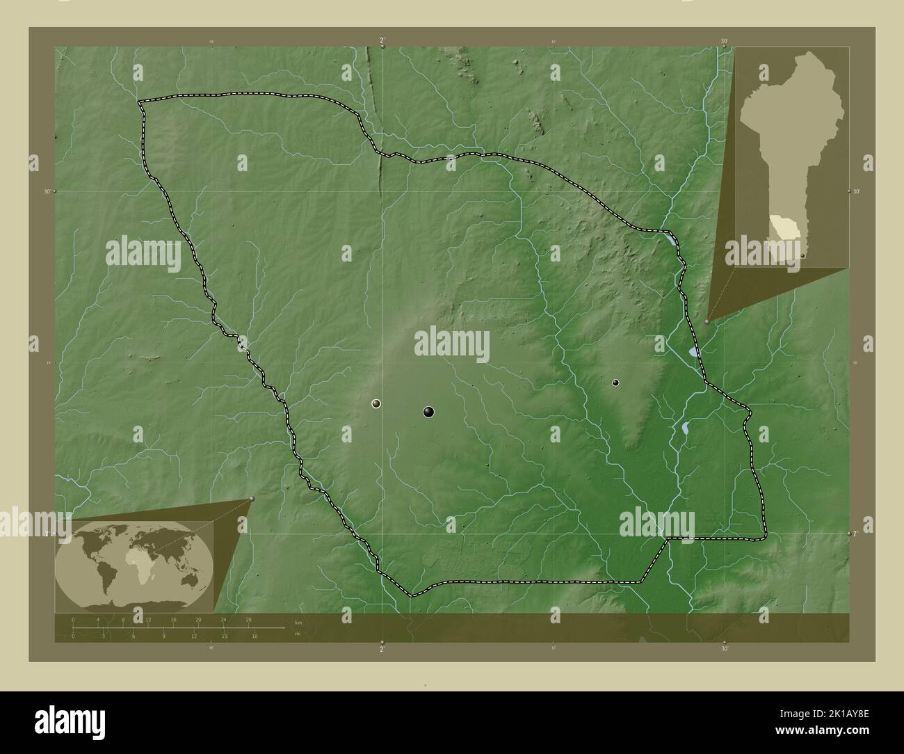 Zou, department of Benin. Elevation map colored in wiki style with ...