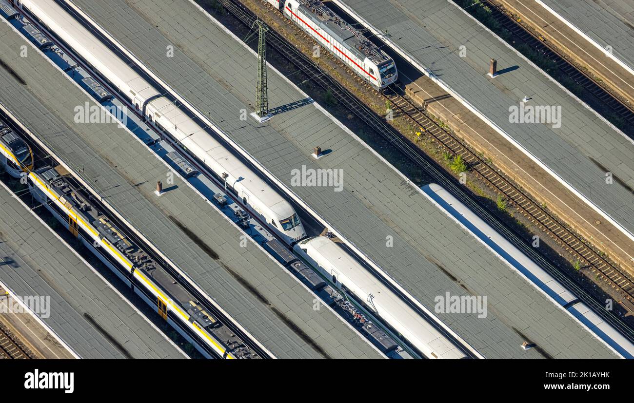 Aerial view, Hamm Westf. main station, platforms and ICE train, ICE ...