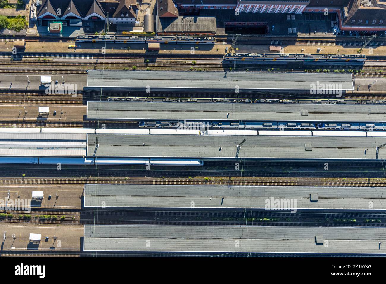 Aerial view, Hamm Westf. main station, platforms and ICE train, ICE ...