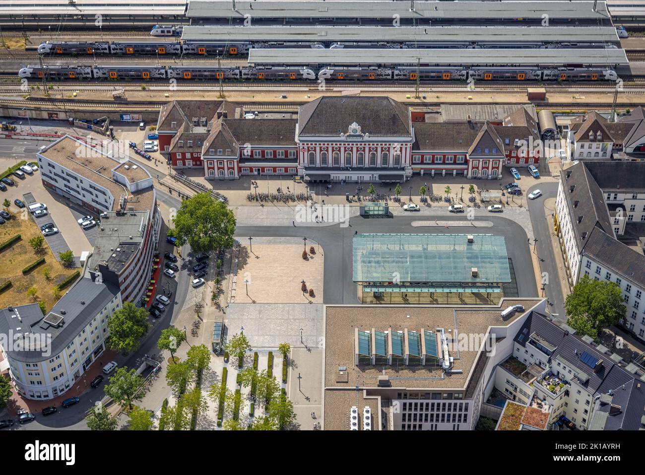 Aerial view, Hamm Westf. main station, reception building, city, center ...