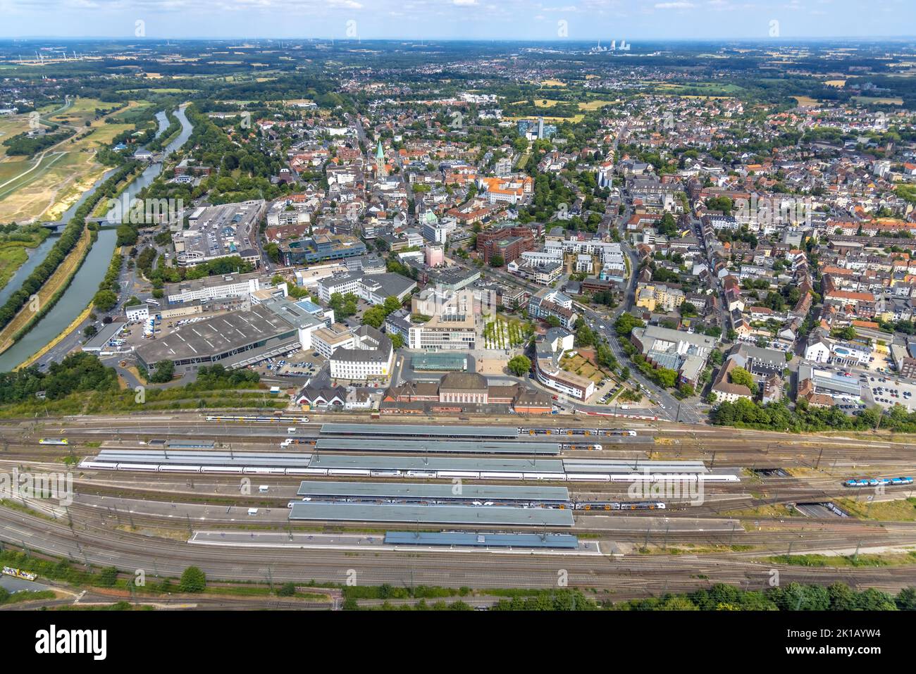 Aerial view, Hamm Westf. main station and reception building, city ...