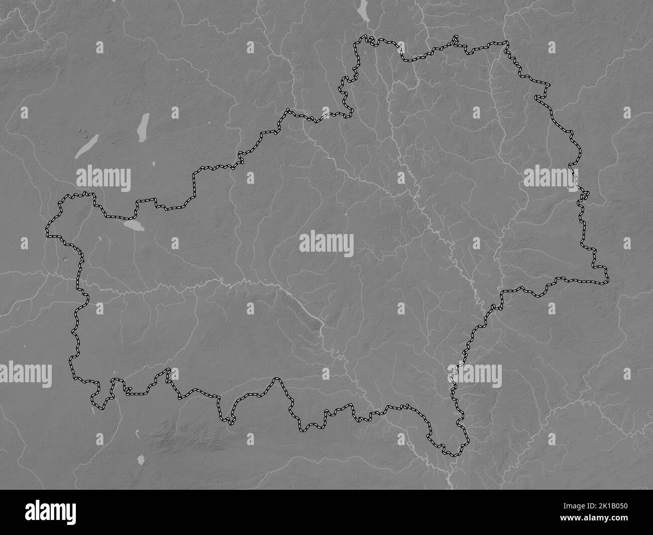 Homyel', region of Belarus. Grayscale elevation map with lakes and ...