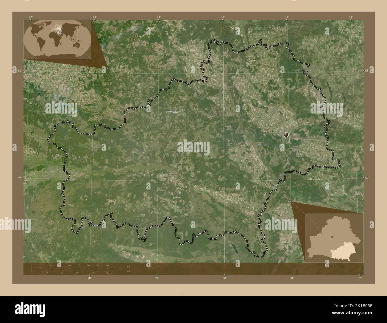 Homyel', region of Belarus. Low resolution satellite map. Corner ...