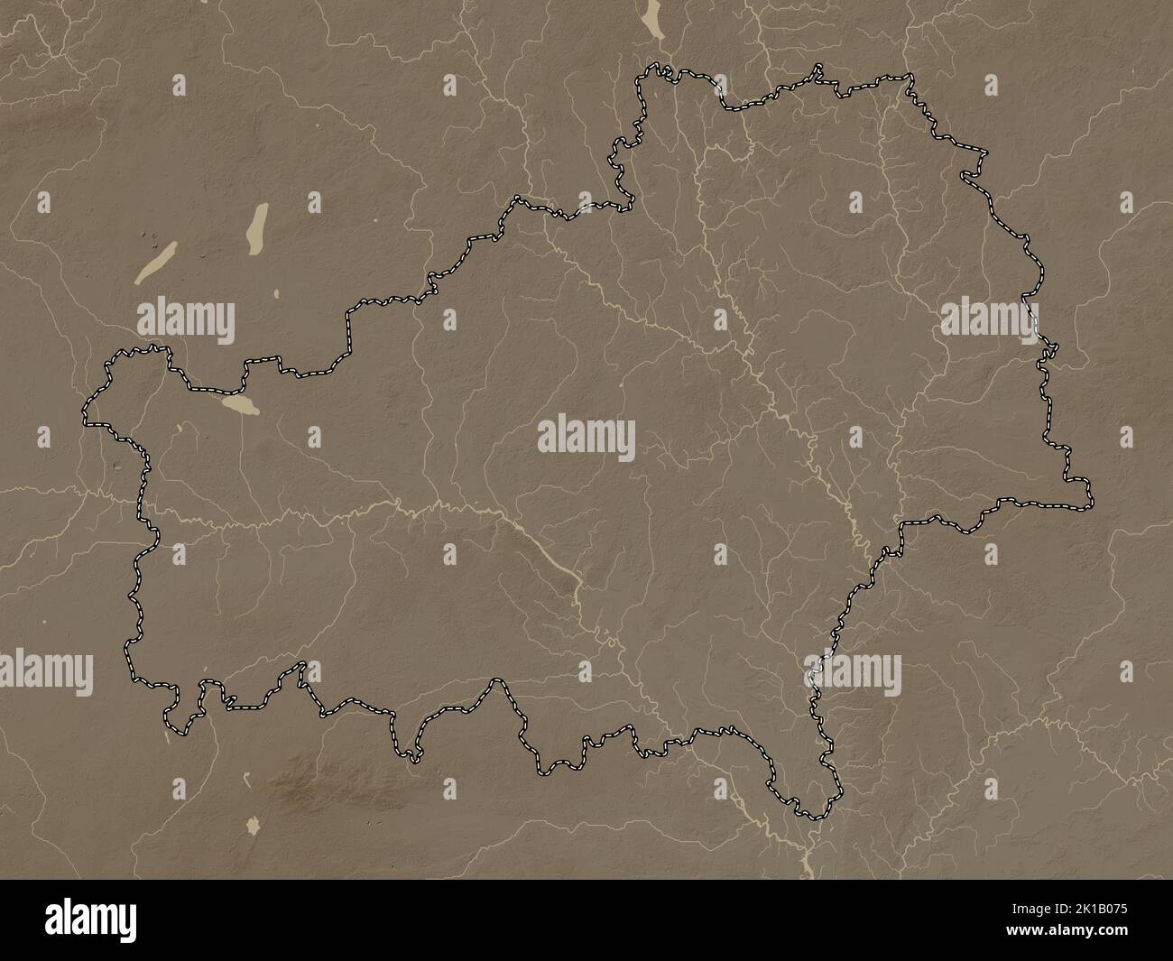Homyel', region of Belarus. Elevation map colored in sepia tones with ...