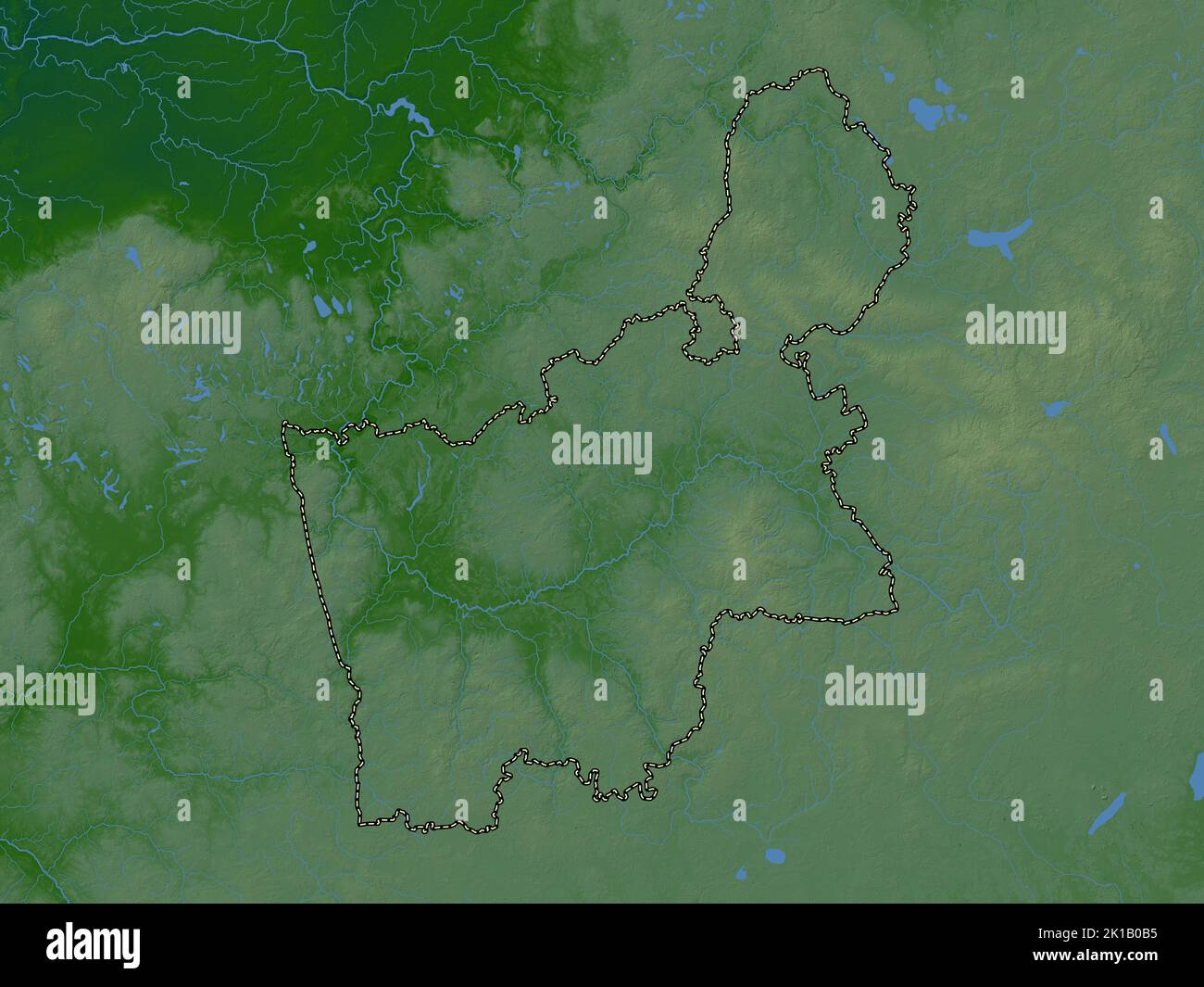 Hrodna, region of Belarus. Colored elevation map with lakes and rivers ...