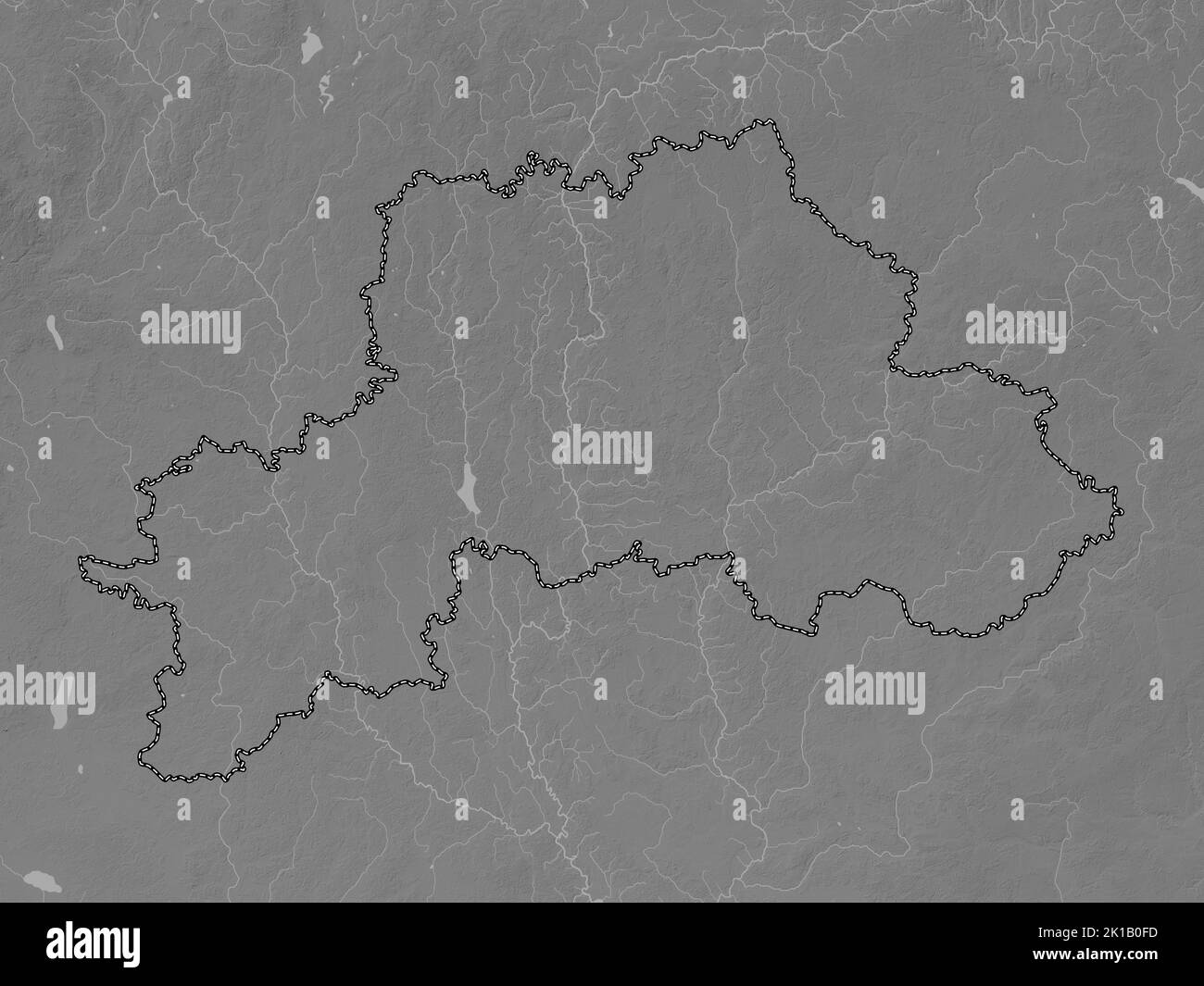 Mahilyow, region of Belarus. Grayscale elevation map with lakes and ...