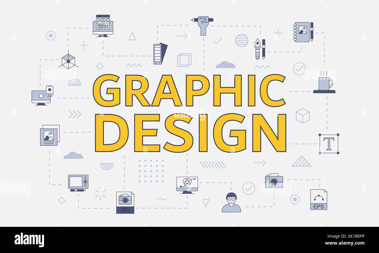 graphic design concept with icon set with big word or text on center ...