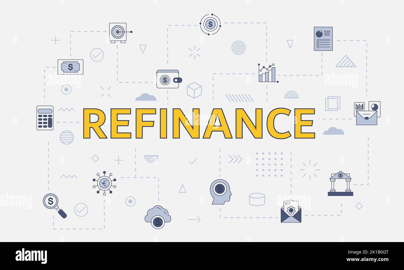 refinance concept with icon set with big word or text on center vector ...