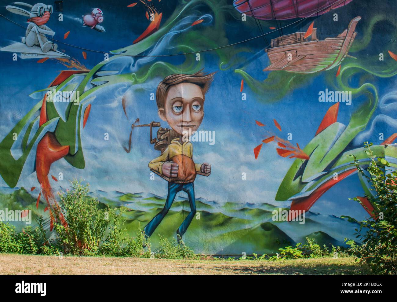 Jet pack boy graffiti Stock Photo - Alamy