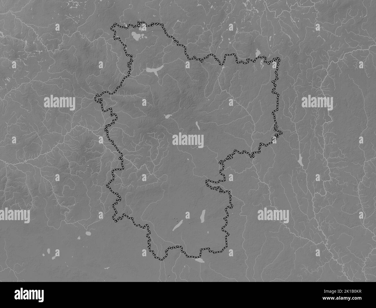 Minsk, region of Belarus. Grayscale elevation map with lakes and rivers ...