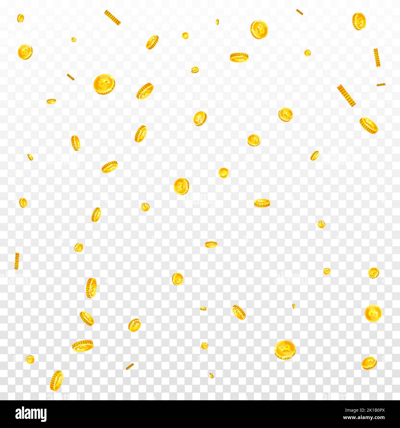 British pound coins falling. Scattered gold GBP coins. United Kingdom ...