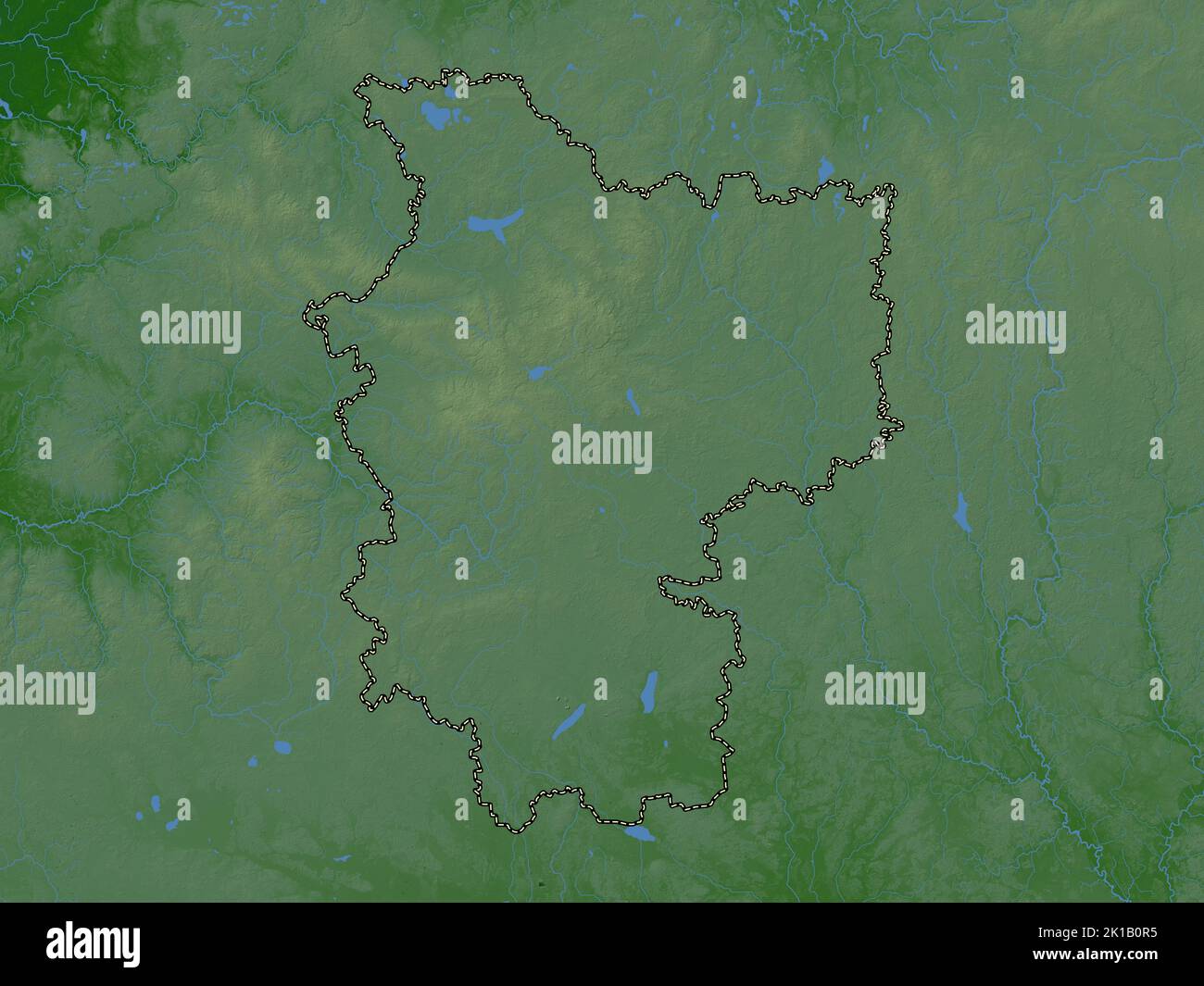 Minsk, region of Belarus. Colored elevation map with lakes and rivers ...