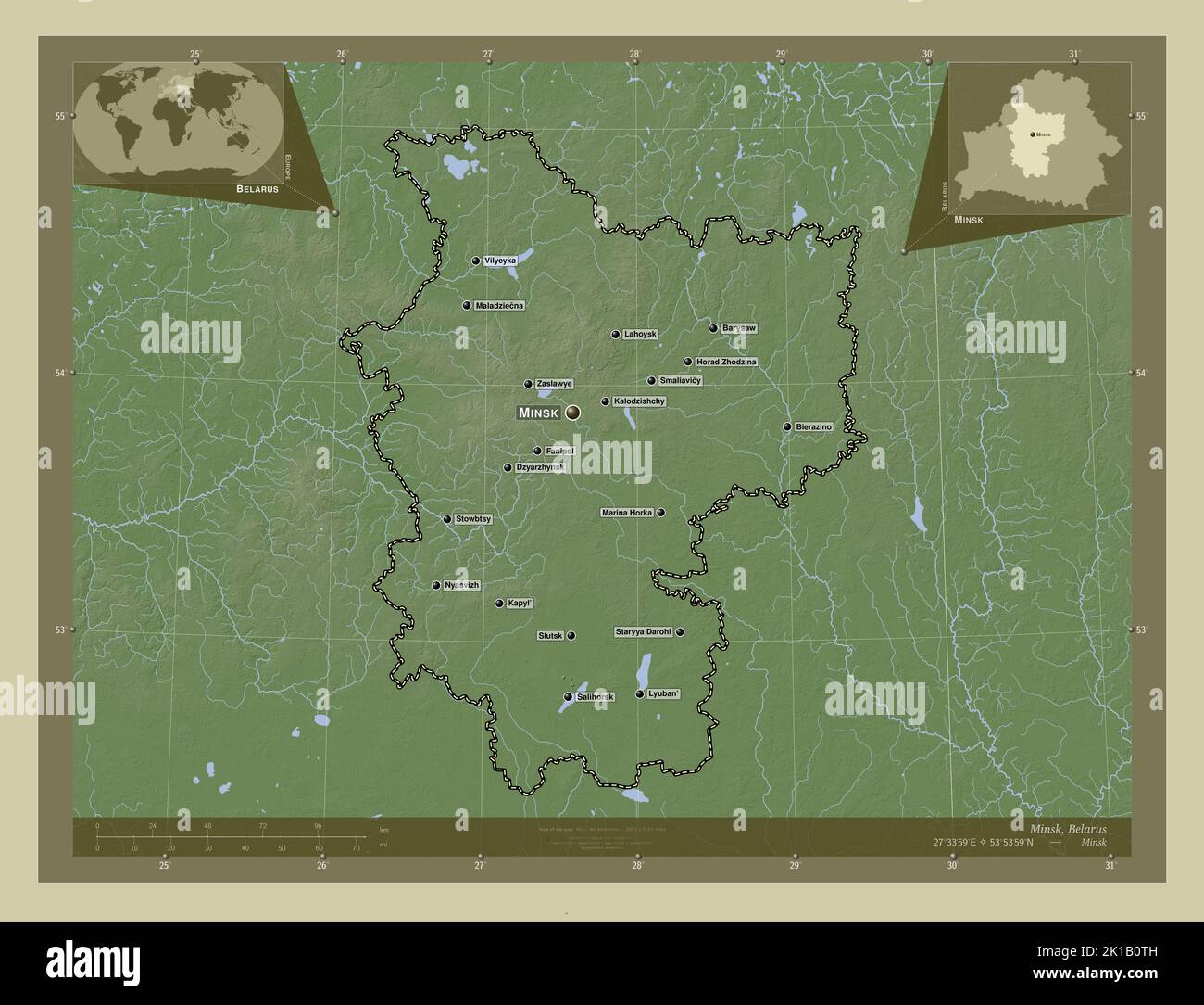 Minsk, region of Belarus. Elevation map colored in wiki style with ...