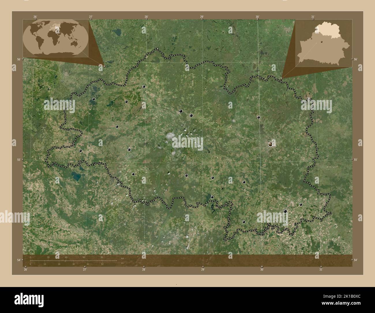 Vitsyebsk, region of Belarus. Low resolution satellite map. Locations ...