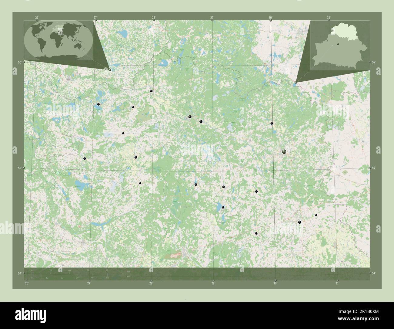 Vitsyebsk, region of Belarus. Open Street Map. Locations of major ...