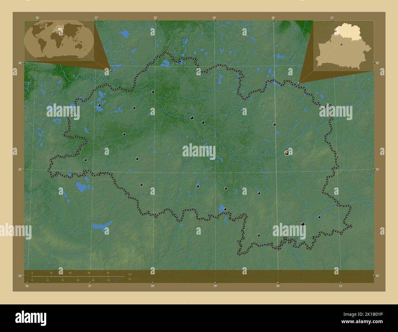 Vitsyebsk, region of Belarus. Colored elevation map with lakes and ...