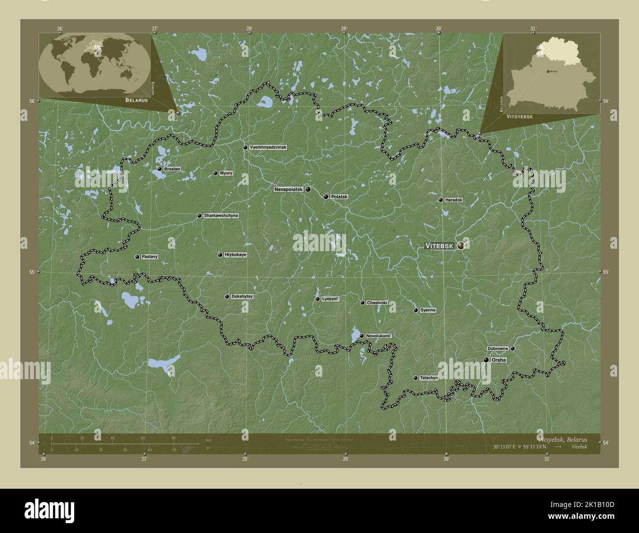 Vitsyebsk, region of Belarus. Elevation map colored in wiki style with ...