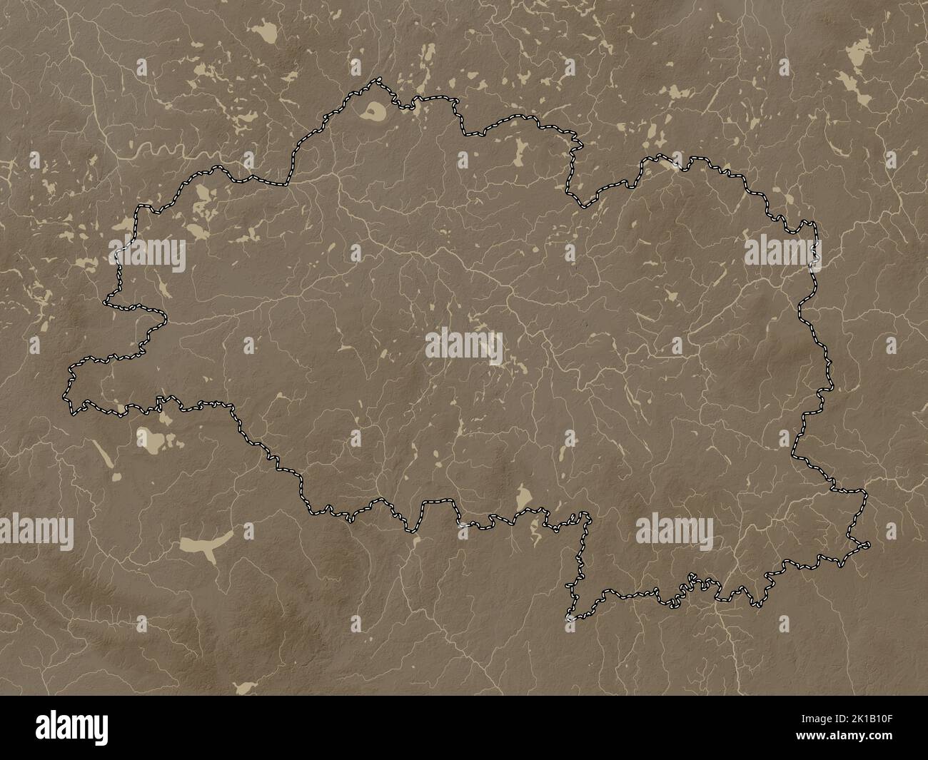 Vitsyebsk, region of Belarus. Elevation map colored in sepia tones with ...