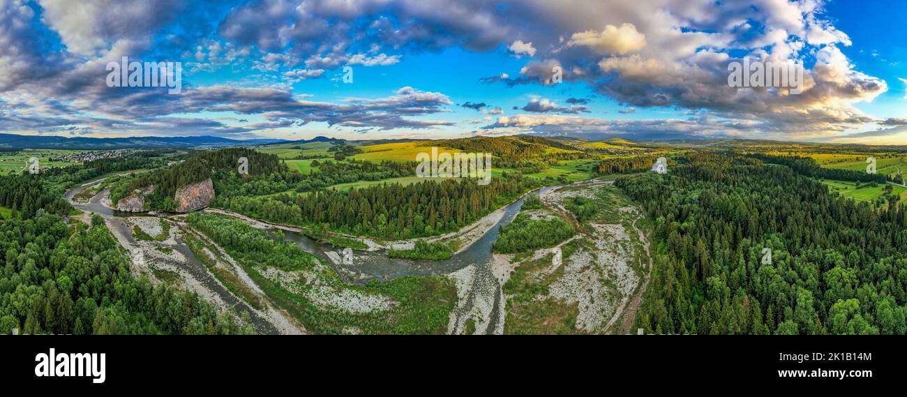 Bialka natural reserve in Podhale, Poland. Drone panorama Stock Photo ...