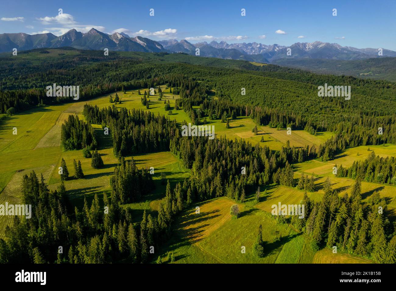 Natural landscape in tatra Mountains, Podhale region in Poland. Drone ...
