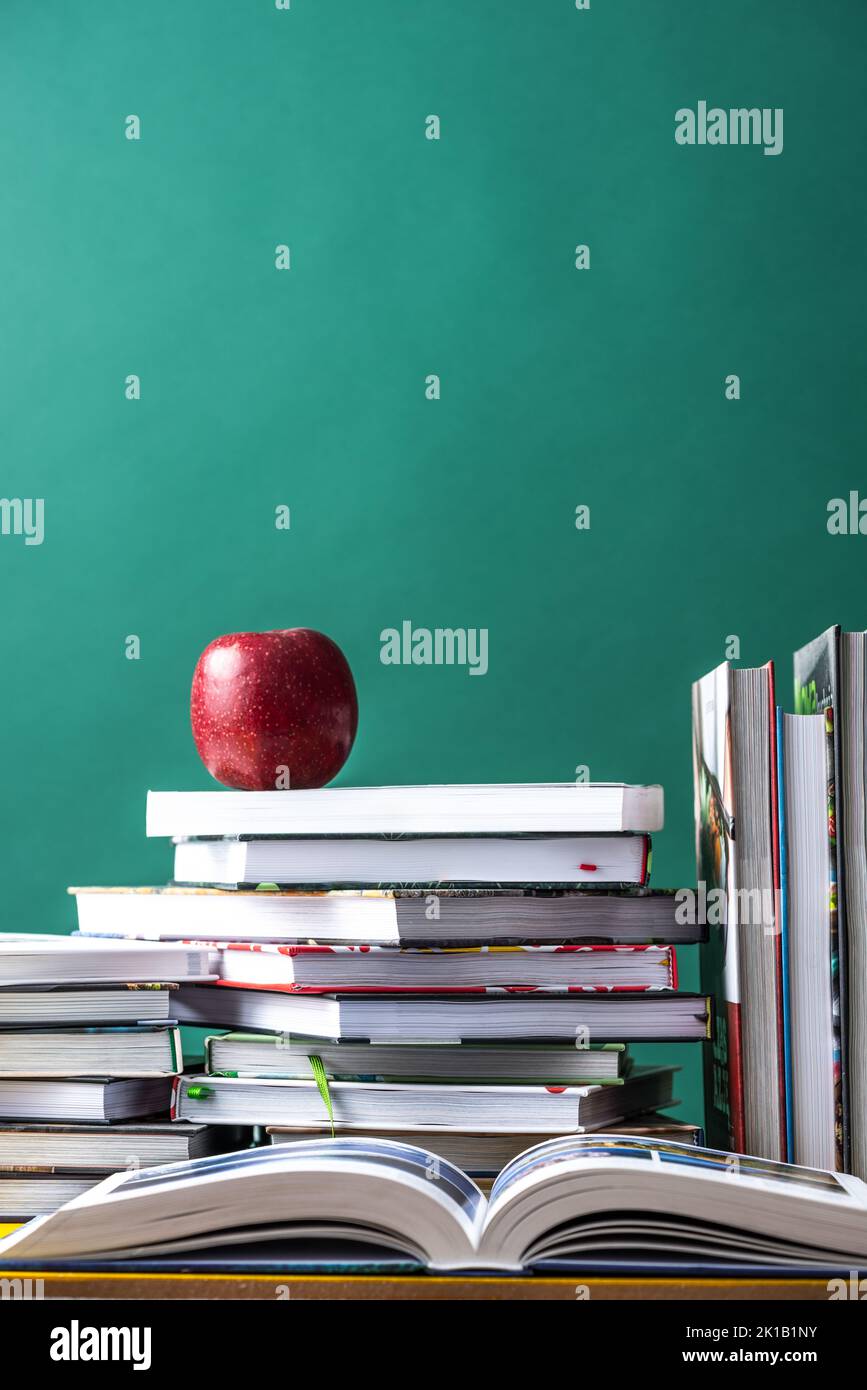 Studying from home, learning and reading books background Stock Photo ...