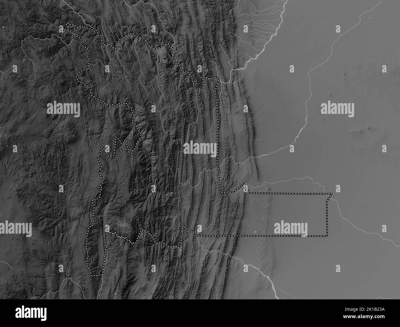 Chuquisaca, department of Bolivia. Grayscale elevation map with lakes and rivers Stock Photo - Alamy