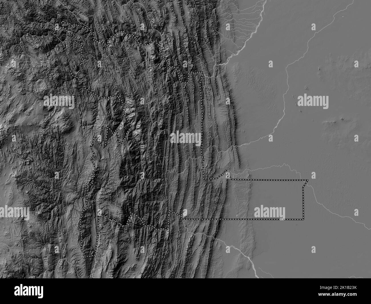 Chuquisaca, department of Bolivia. Bilevel elevation map with lakes and rivers Stock Photo - Alamy