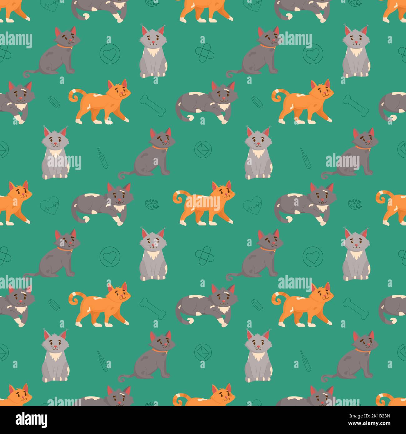 Cute Cats Seamless Pattern Flat Vector Illustration Stock Vector Image