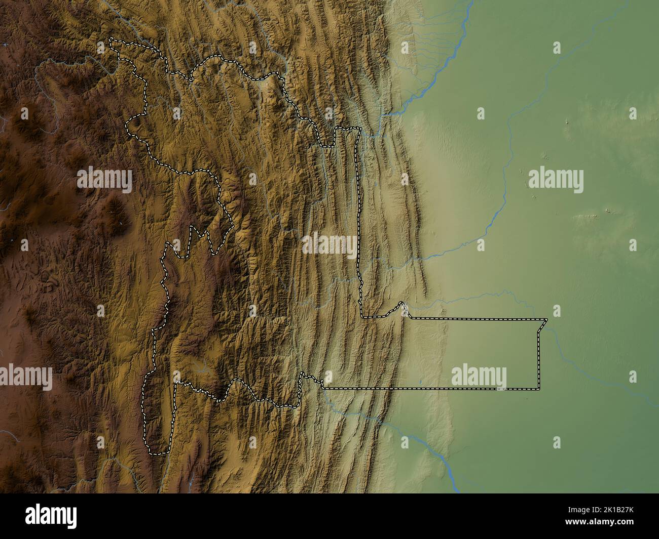 Chuquisaca, department of Bolivia. Colored elevation map with lakes and rivers Stock Photo - Alamy