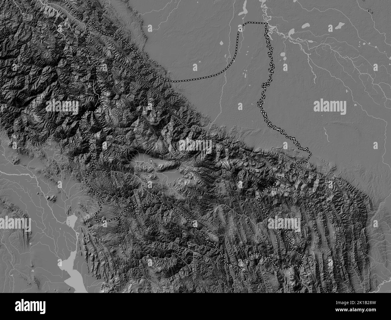 Cochabamba, department of Bolivia. Bilevel elevation map with lakes and ...