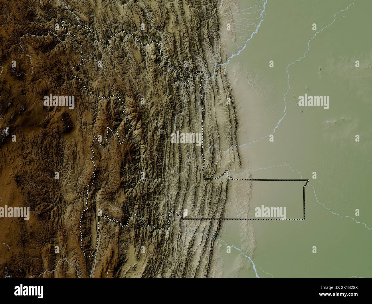 Chuquisaca, department of Bolivia. Elevation map colored in wiki style with lakes and rivers ...