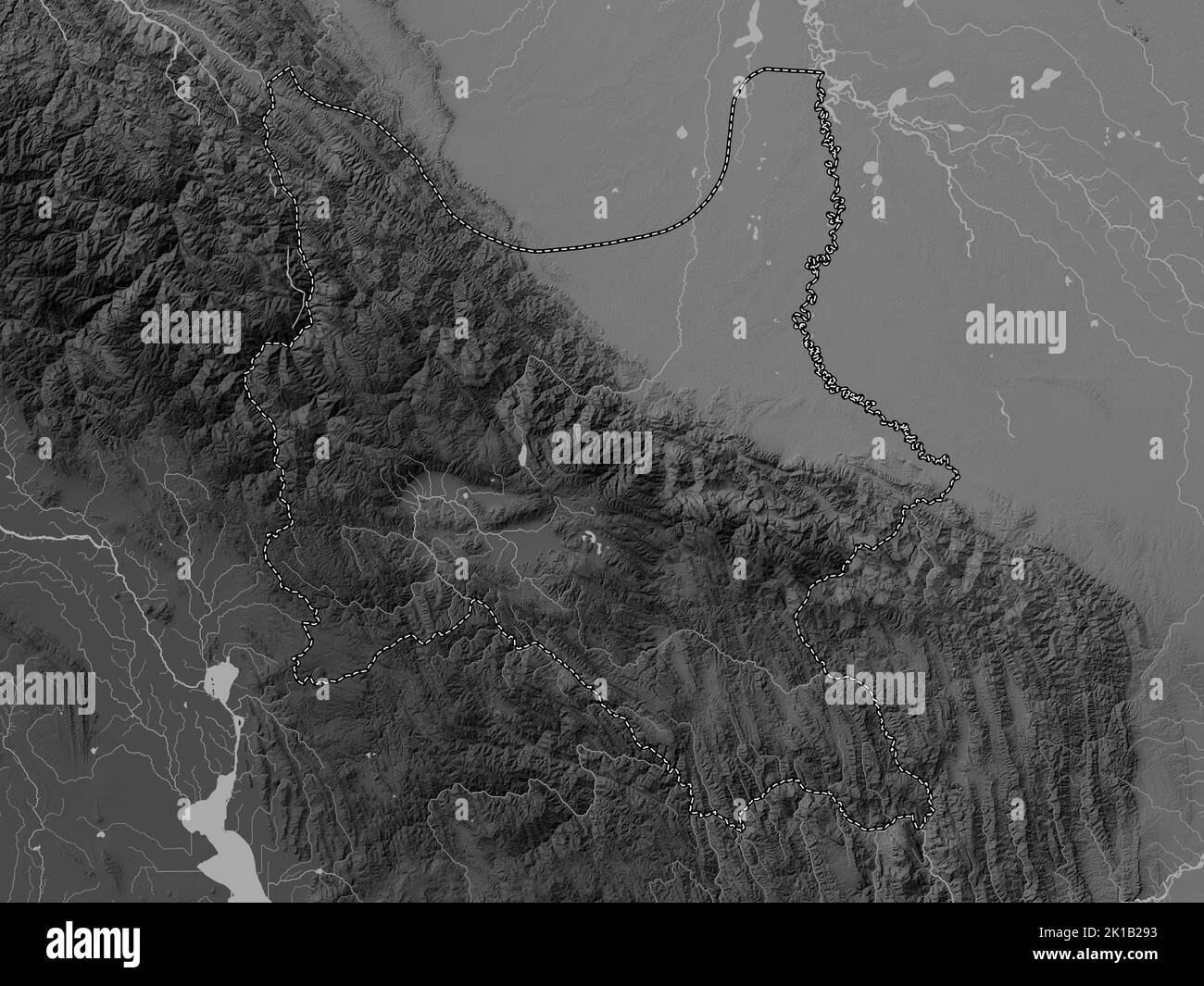 Cochabamba, department of Bolivia. Grayscale elevation map with lakes and rivers Stock Photo - Alamy