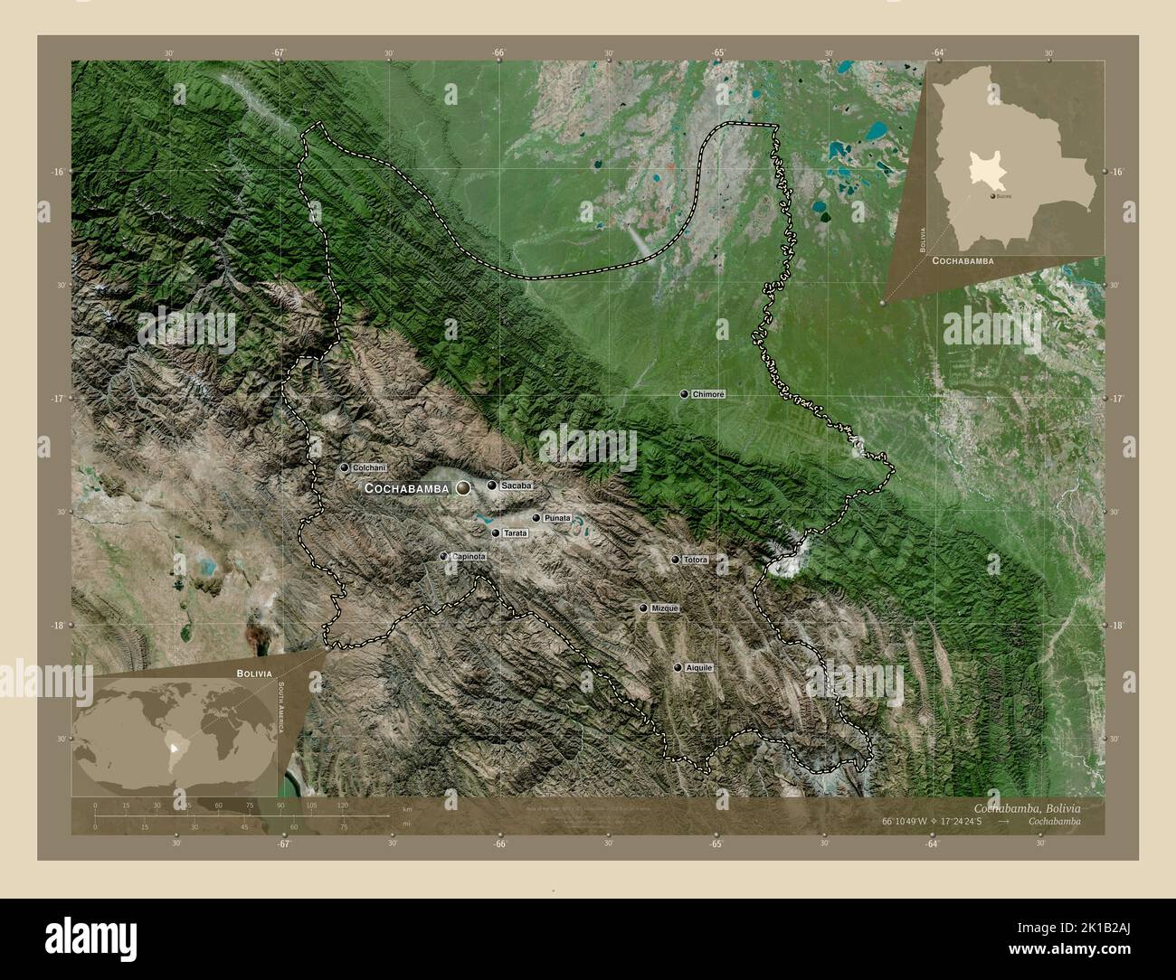Cochabamba, department of Bolivia. High resolution satellite map ...