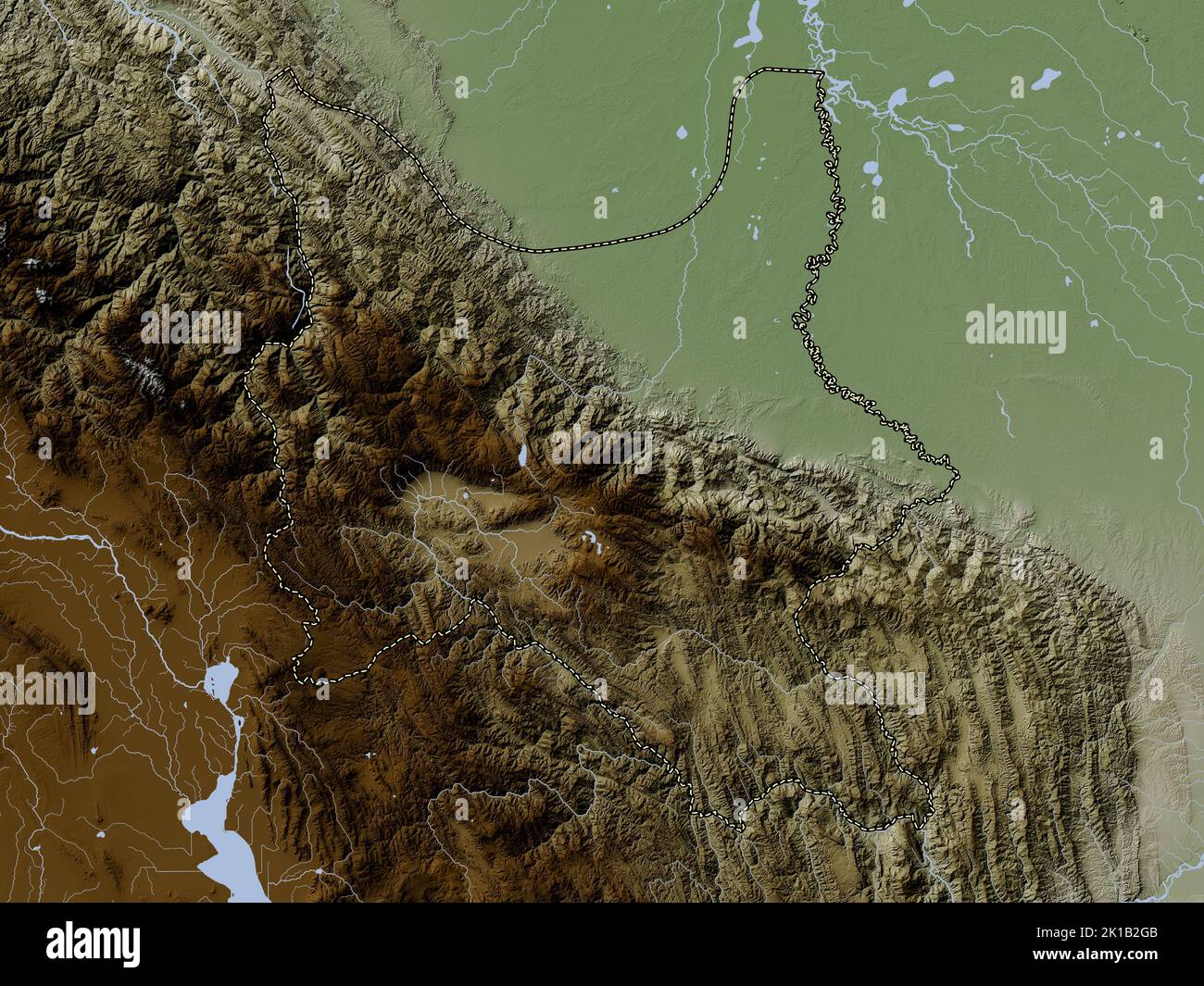 Cochabamba, department of Bolivia. Elevation map colored in wiki style ...