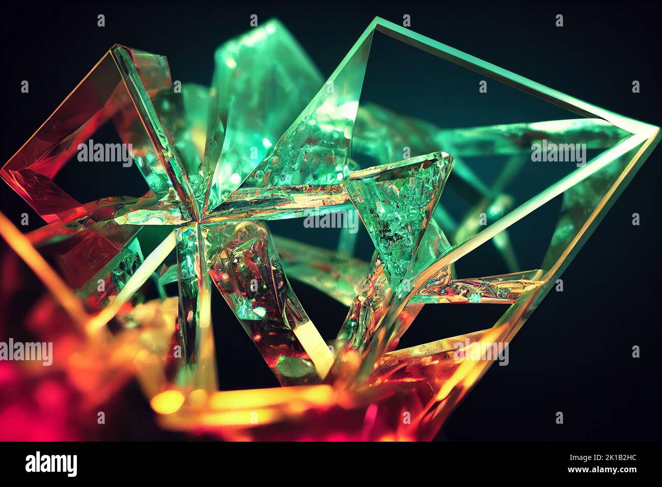 3D render abstract Neon crystal ice geometry background. Abstract HD ...