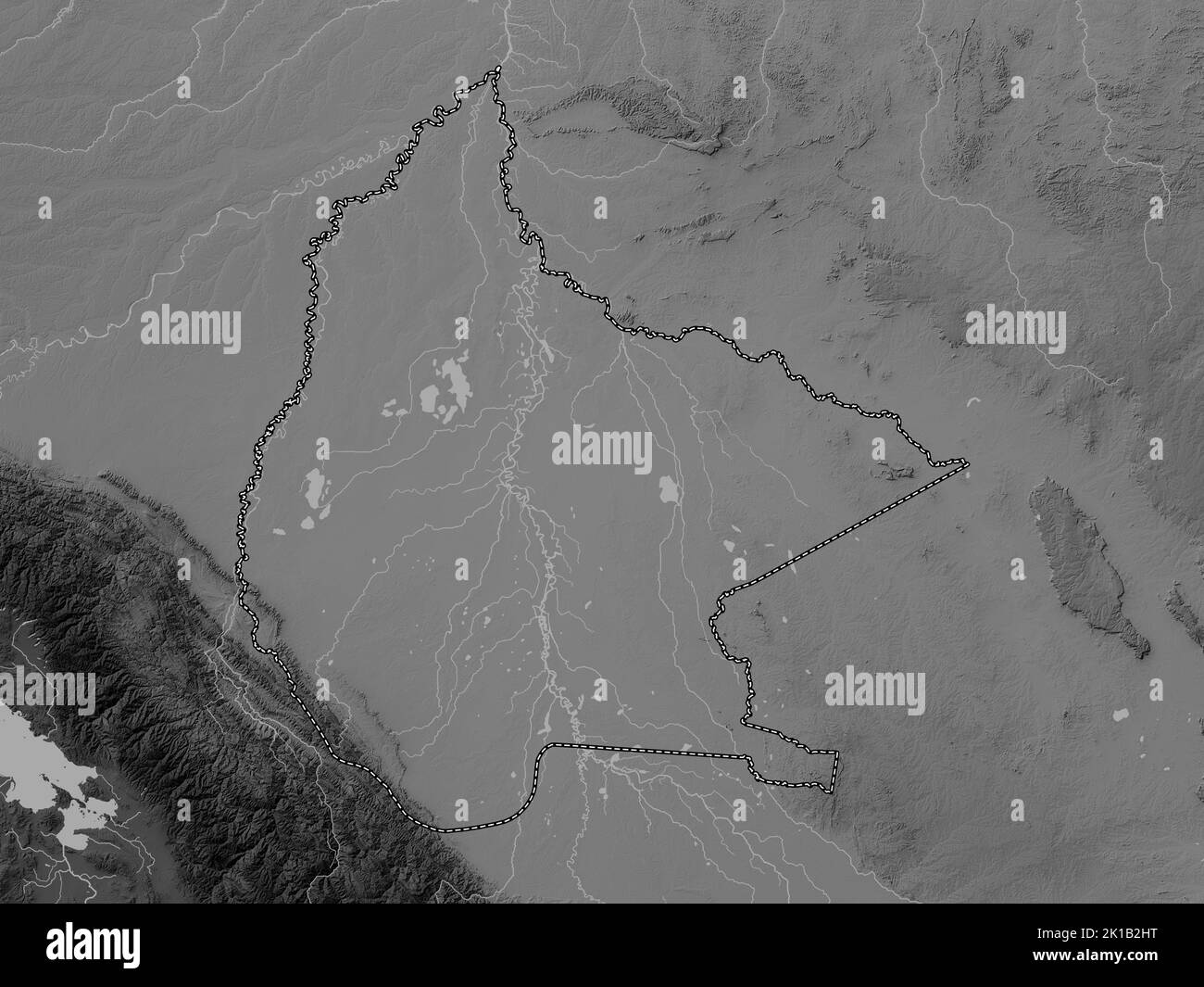 El Beni, department of Bolivia. Grayscale elevation map with lakes and rivers Stock Photo - Alamy
