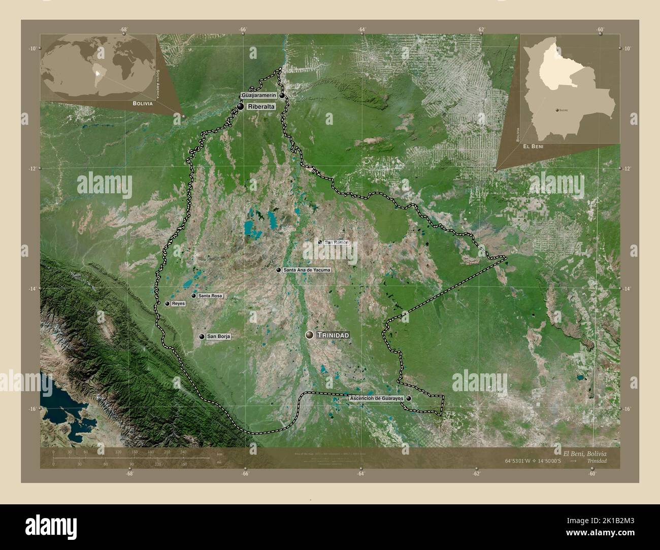 El Beni, department of Bolivia. High resolution satellite map ...