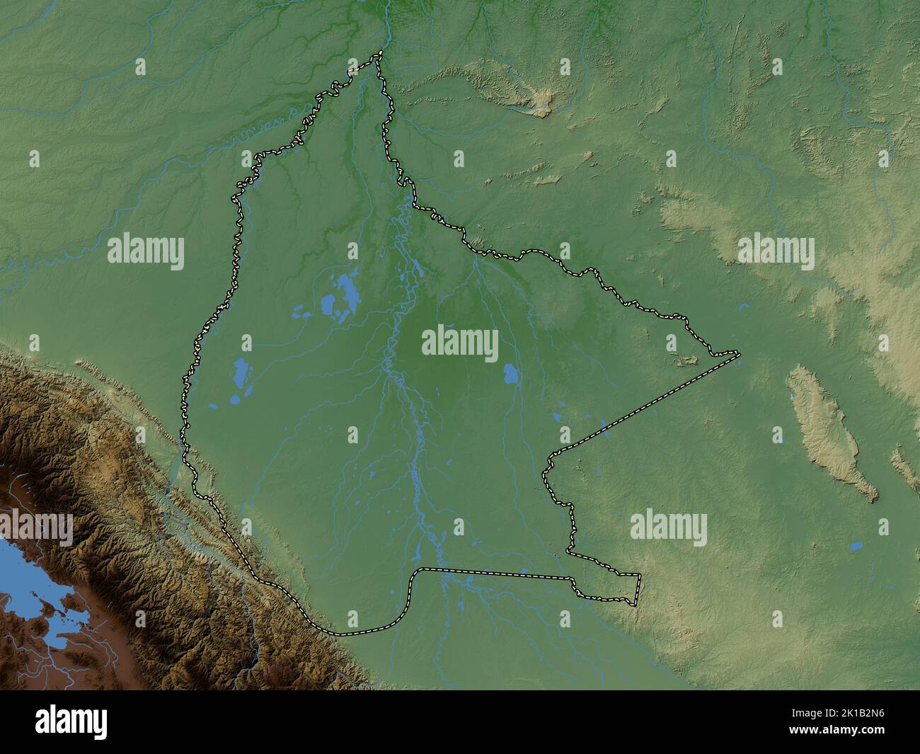El Beni, department of Bolivia. Colored elevation map with lakes and ...