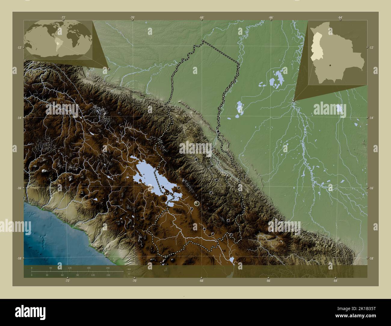 La Paz, department of Bolivia. Elevation map colored in wiki style with ...