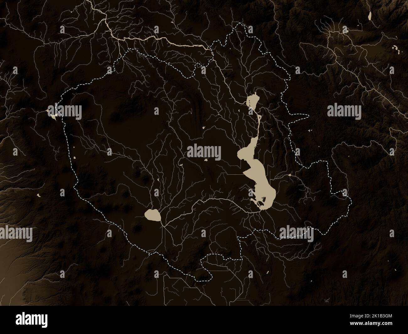 Oruro, department of Bolivia. Elevation map colored in sepia tones with lakes and rivers Stock ...