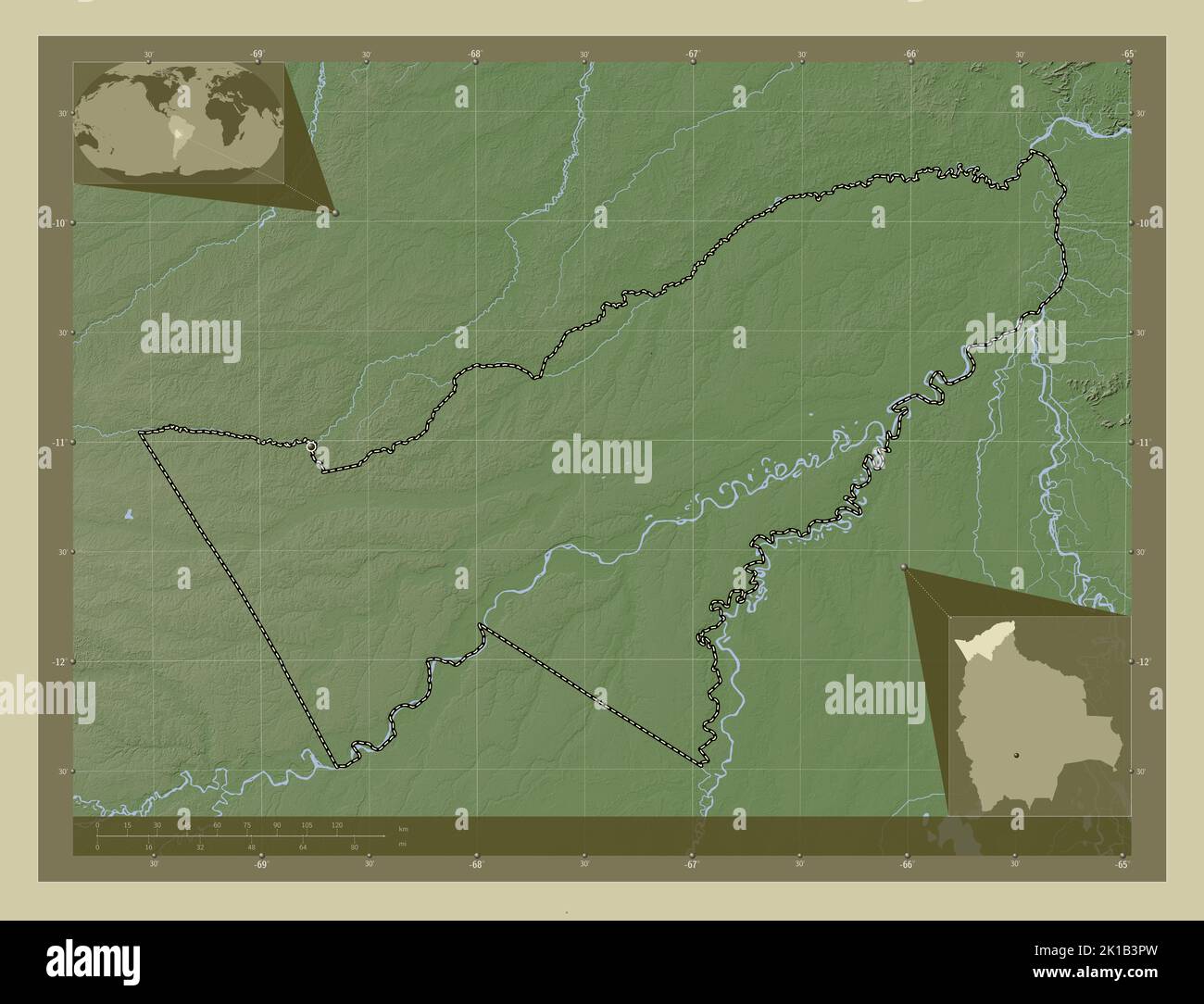 Pando, department of Bolivia. Elevation map colored in wiki style with ...