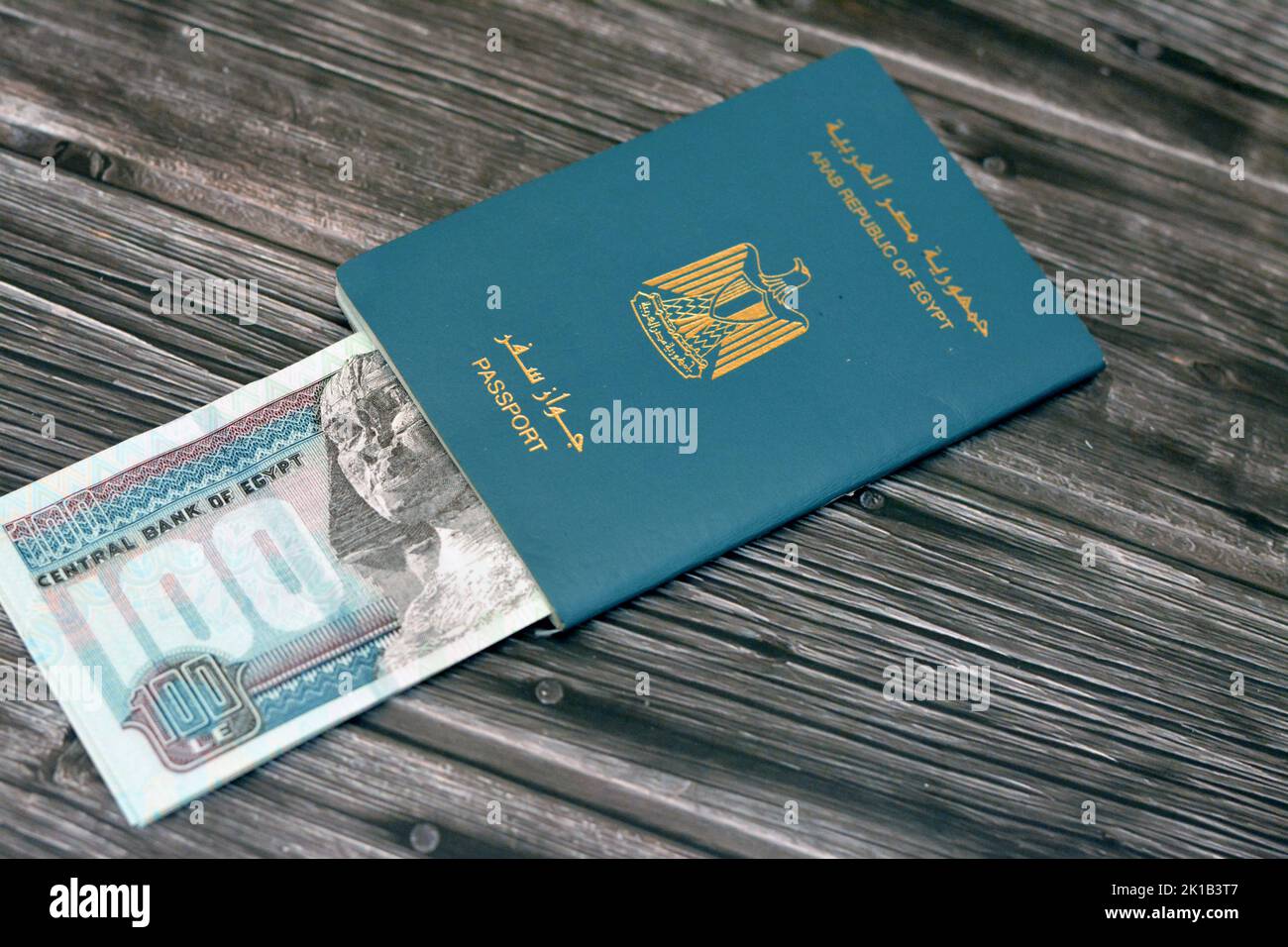 Egyptian passport with 100 EGP LE one hundred Egyptian pounds money ...