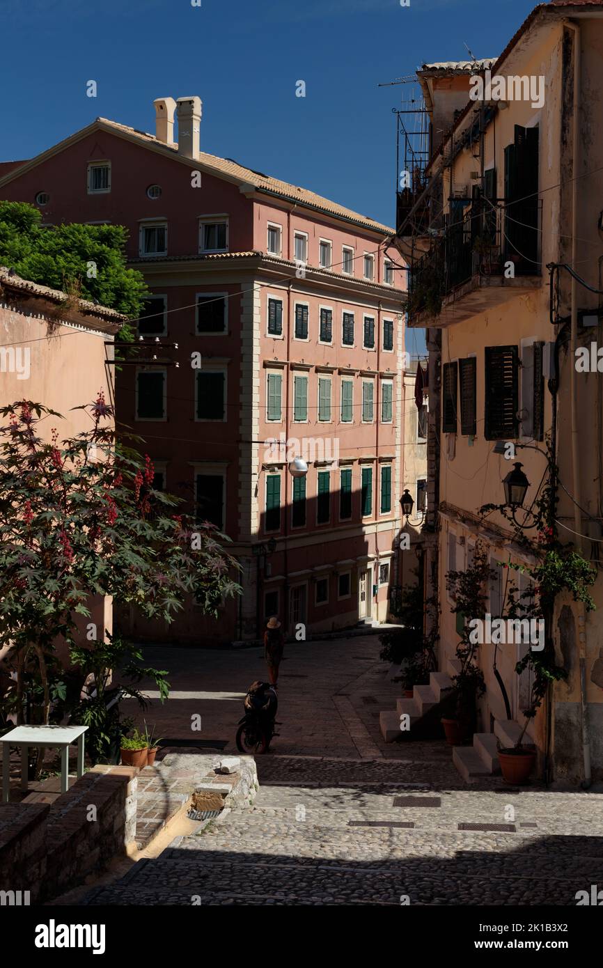 Historic buildings in the Old Town of Corfu, capital of the island of ...